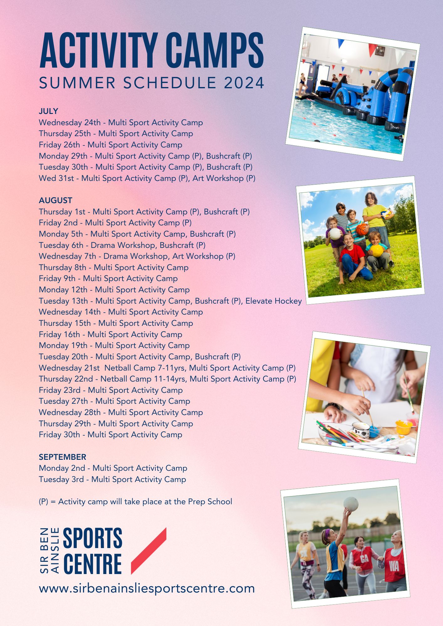 Summer Camp Schedule : Sir Ben Ainslie Sports Centre